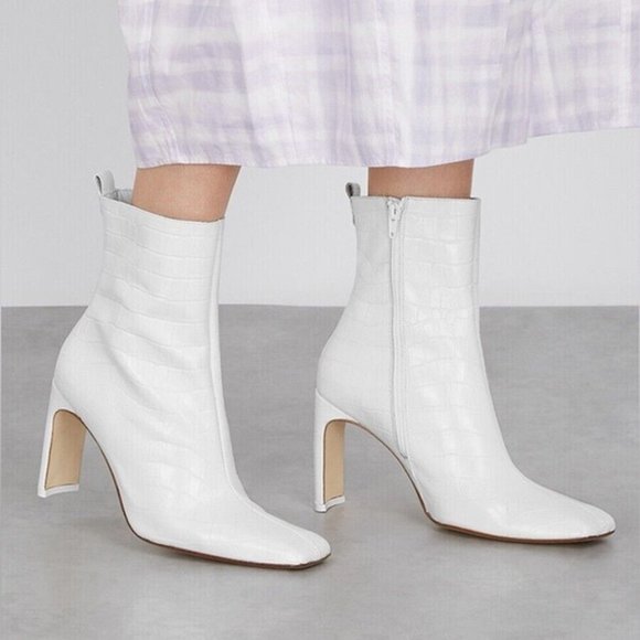 Miista | Shoes | 45 Miista Marcelle White Croc Leather Square Toe Heel ...